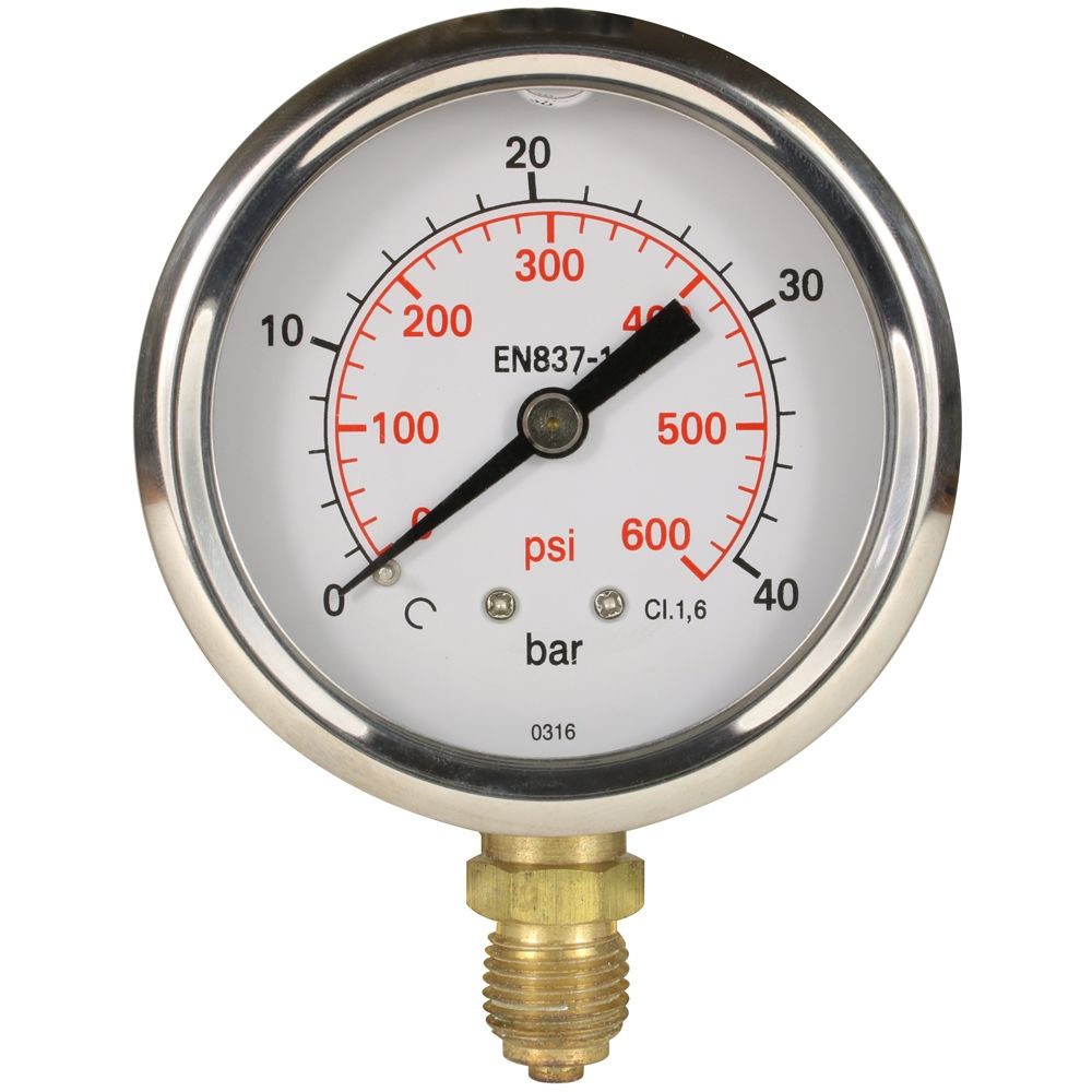 PRESSURE GAUGE 0-40 BAR 1/4"M BOTTOM INLET – Total Exterior Supplies