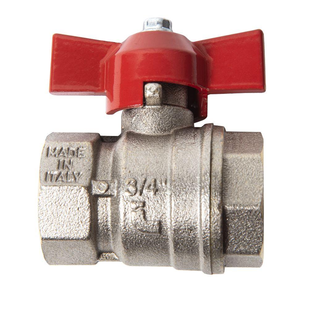 BALL VALVE + RED HANDLE 3/4"F x 3/4"F NICKEL PLATED – Total Exterior ...